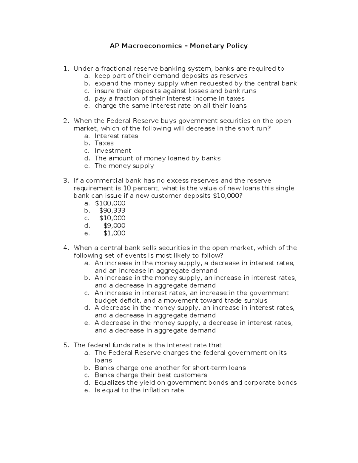 Unit 4 Review Questions Monetary m c - AP Macroeconomics – Monetary ...