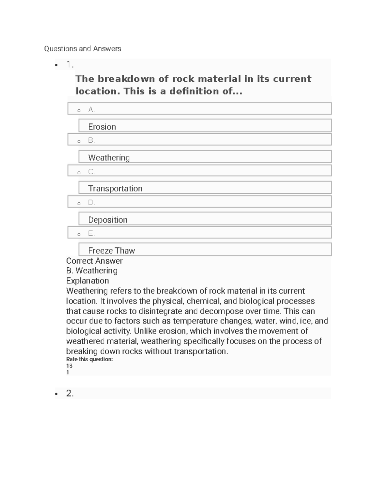 Geography 101 - Weathering Processes Quiz Notes - Studocu