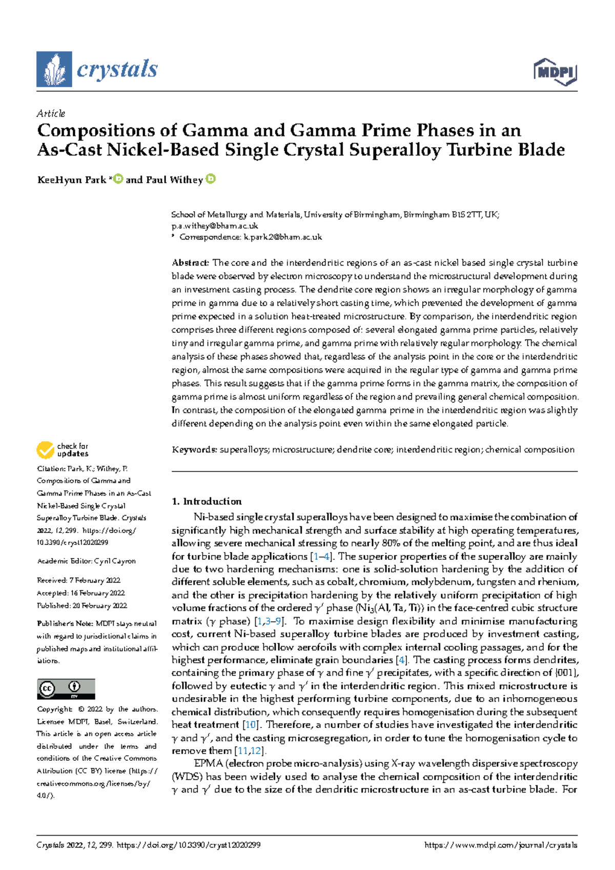 Compositions of Gamma and Gamma Prime Phases in a Single Crystal ...