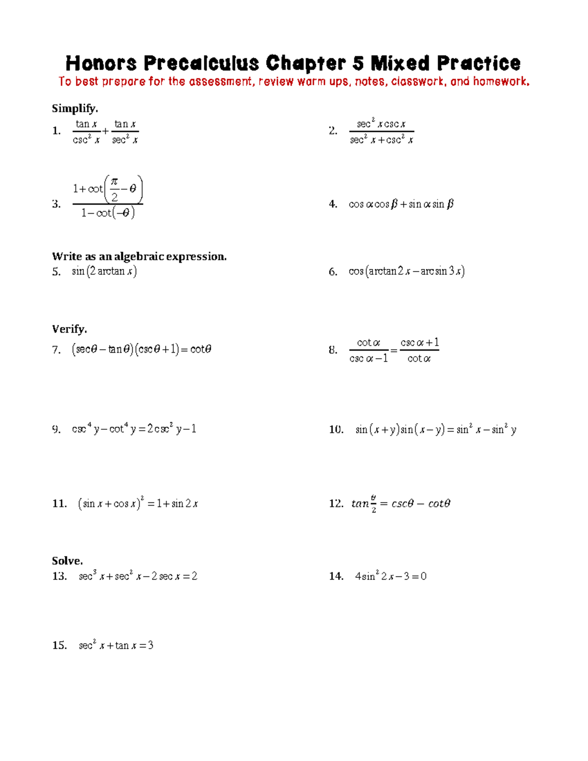 HPC 5 Mixed Practice: Trigonometric Functions & Oscillations - Studocu