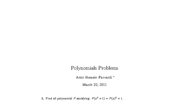 100 Polynomial Problems with Solutions - Math 101 - Studocu