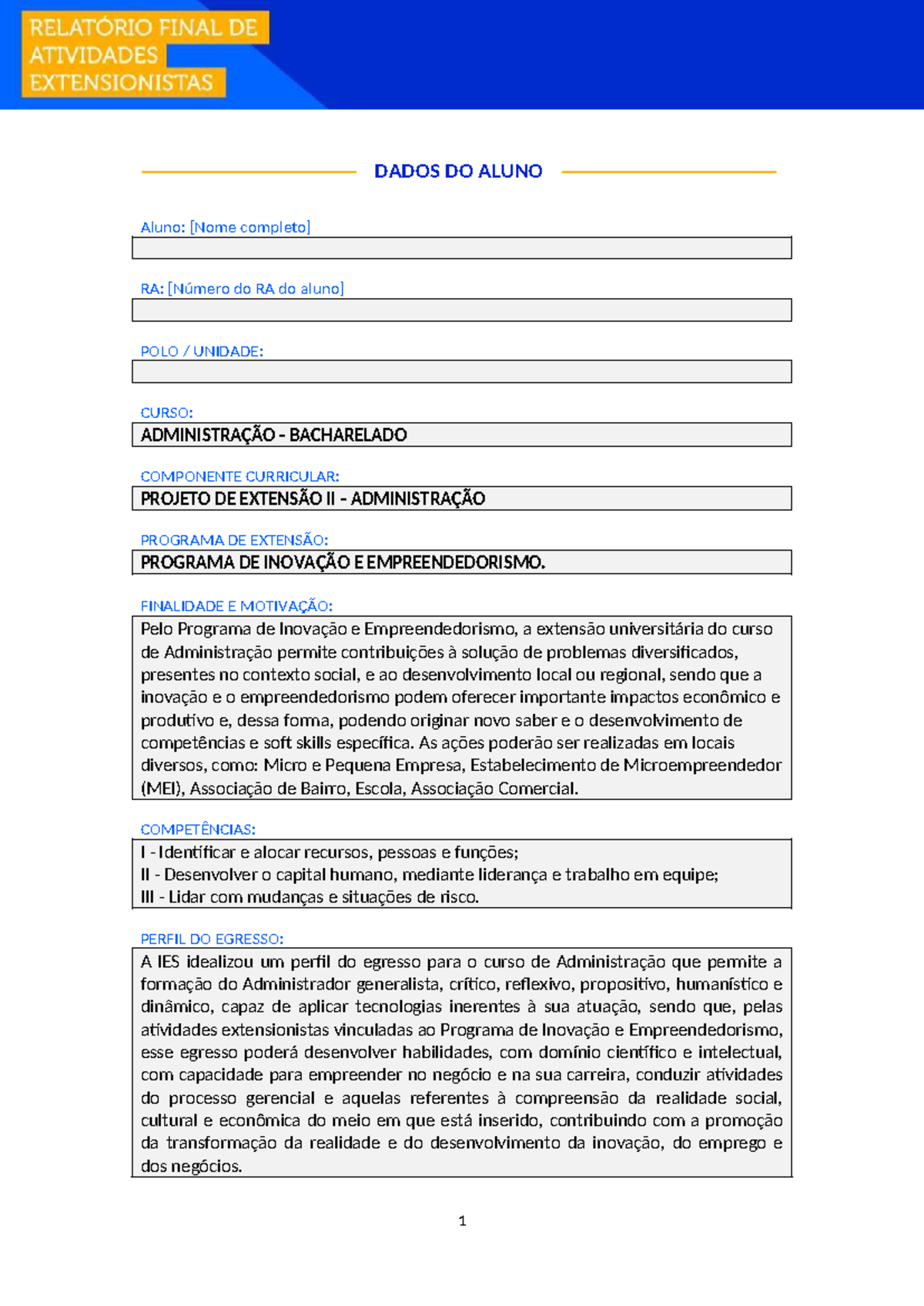 Projeto de Extensão II - ADM: Inovação e Empreendedorismo - Studocu