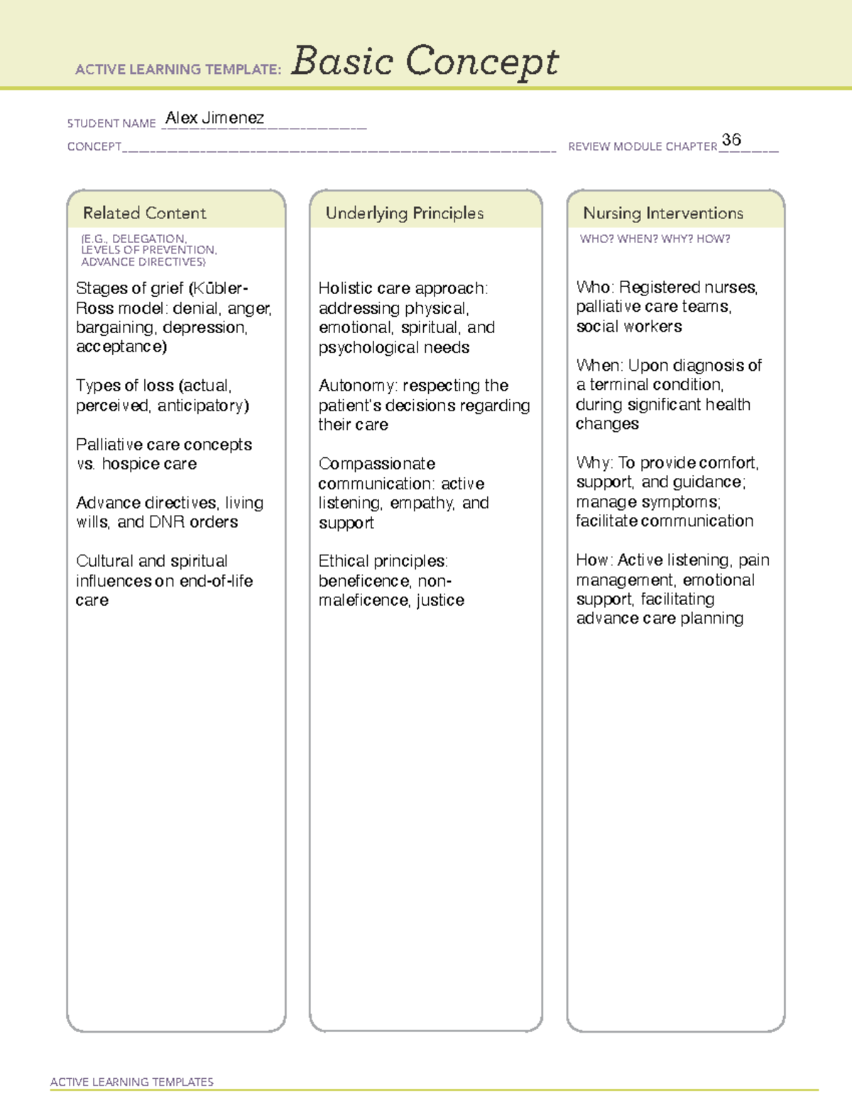 ACTIVE LEARNING TEMPLATE: Grief, Loss, and Palliative Care Concepts ...