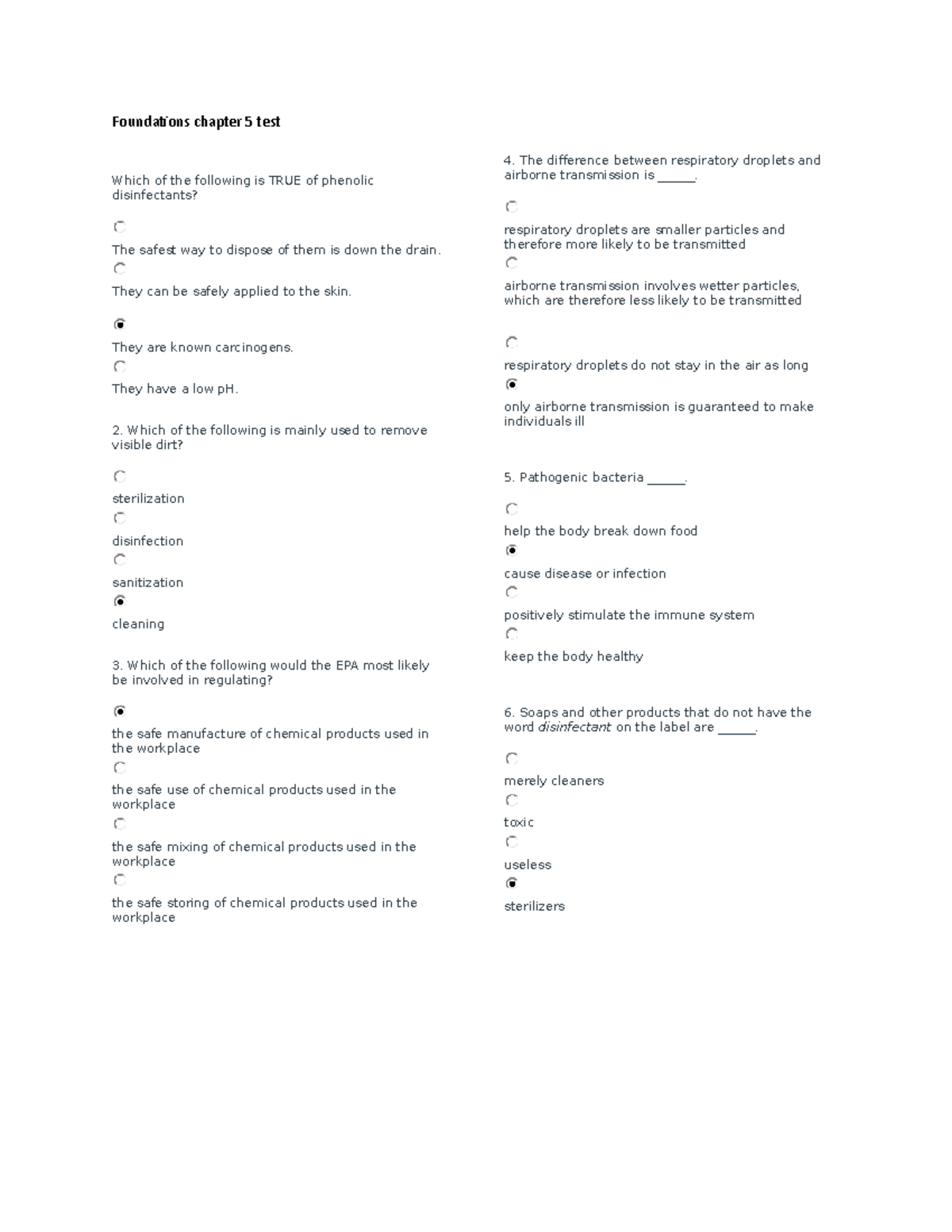 Foundations CH 5 Review - Disinfection & Infection Control Concepts ...