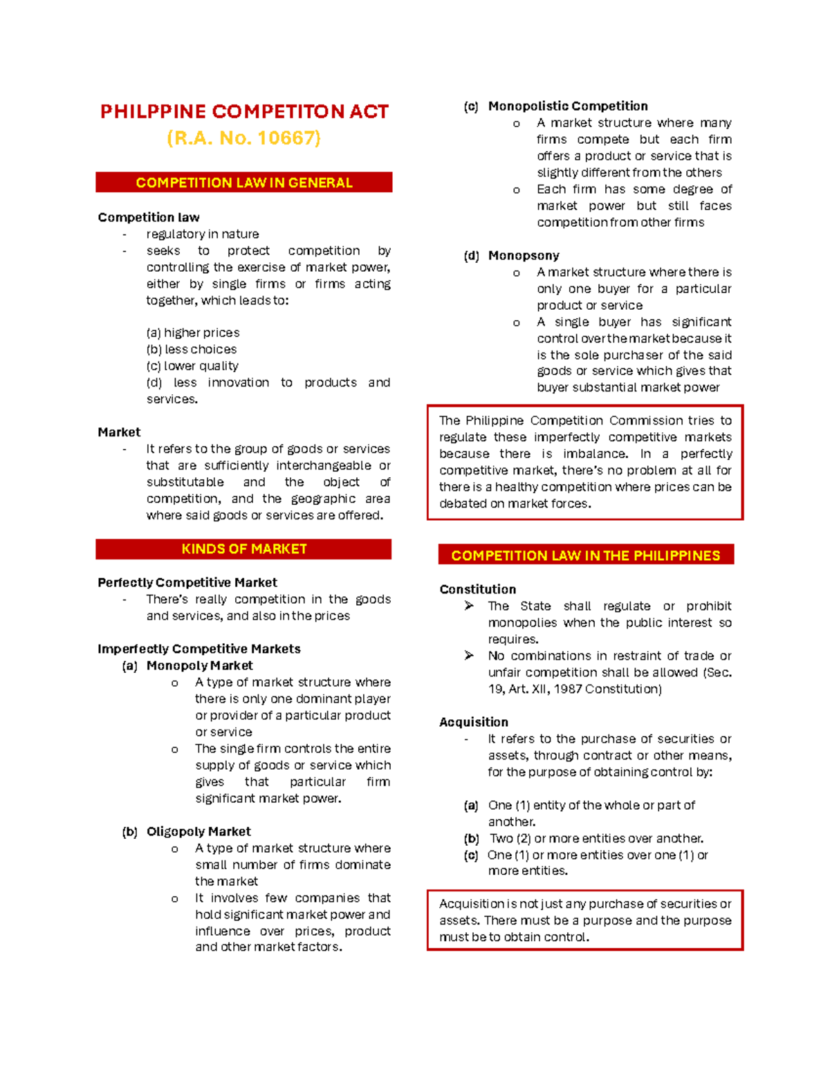 Philippine Competition Act (R.A. No. 10667): Overview and Key Concepts ...