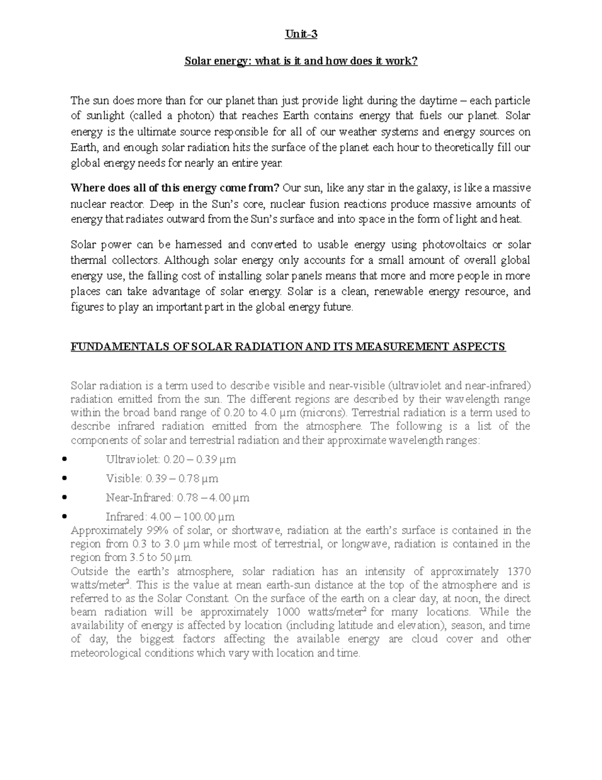 Unit-3: Comprehensive Guide to Solar Energy Fundamentals - Studocu