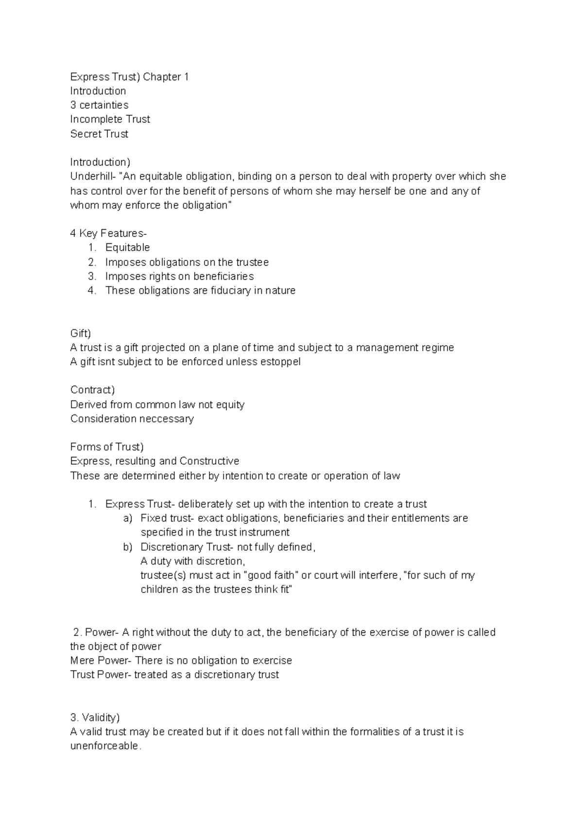 Express Trust (LAW101) Chapter 1: Key Concepts and Certainties - Studocu