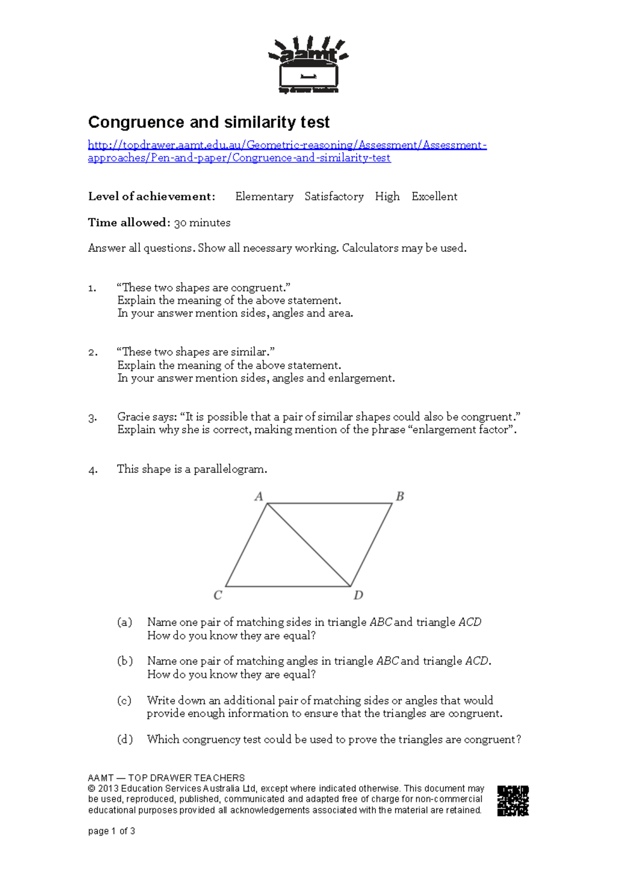 G Level 1 Congruence & Similarity Test - 30 Min Exam - Studocu
