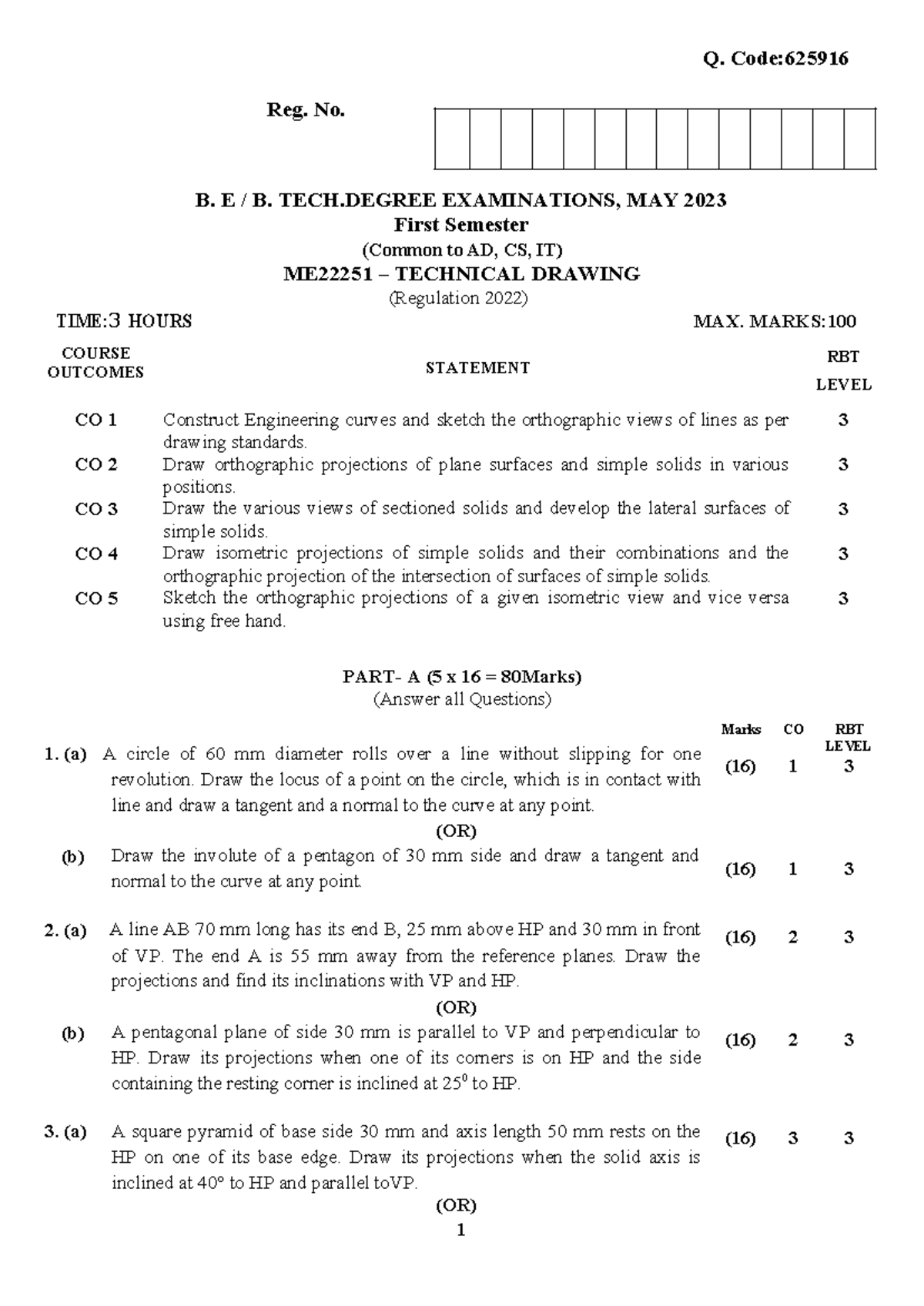 ME22251 - Final Exam: Technical Drawing Set 4 - May 2023 - Studocu
