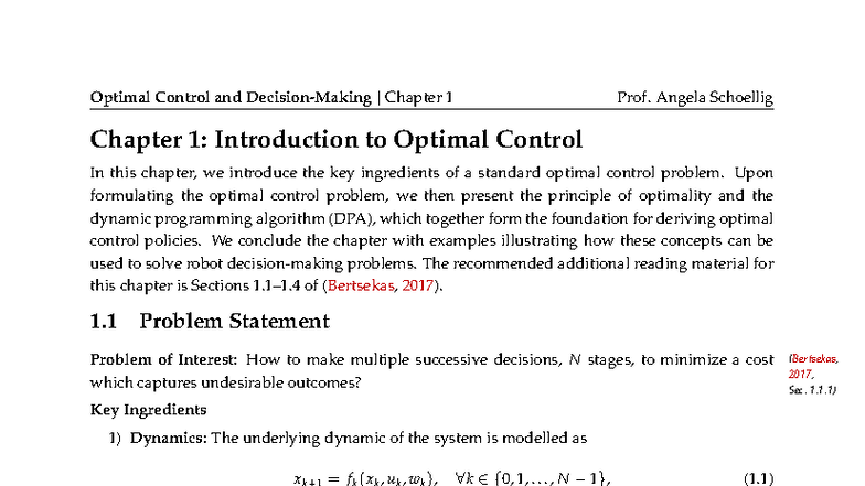 Optimal Control (ENGR 101) - Chapter 1: Introduction and Solutions - Studocu
