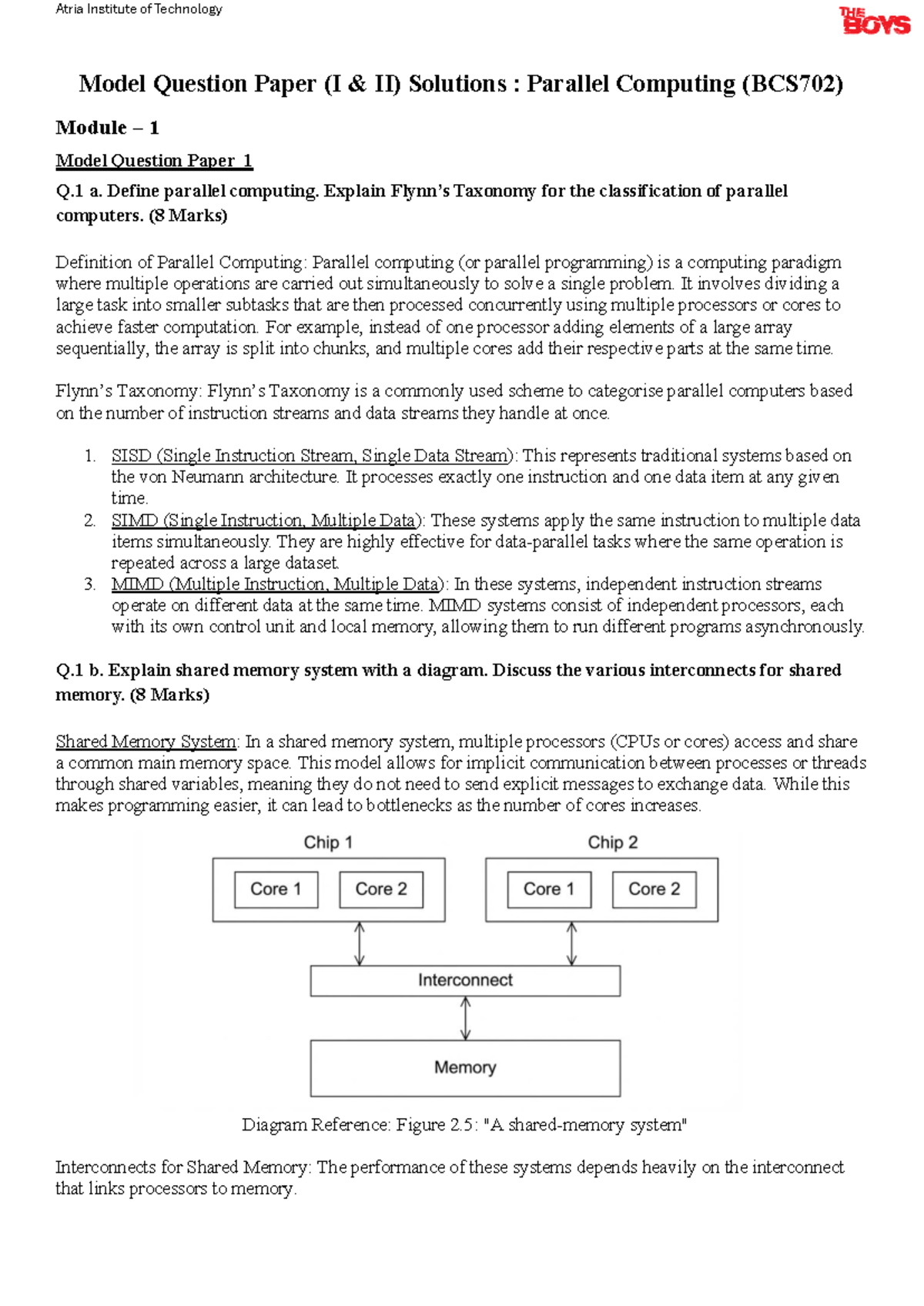 PC Model Papers Solved: Parallel Computing (BCS702) Key Questions - Studocu
