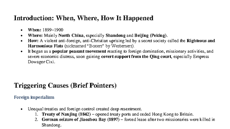 Boxer Rebellion: Causes, Events, and Consequences Analysis - Studocu