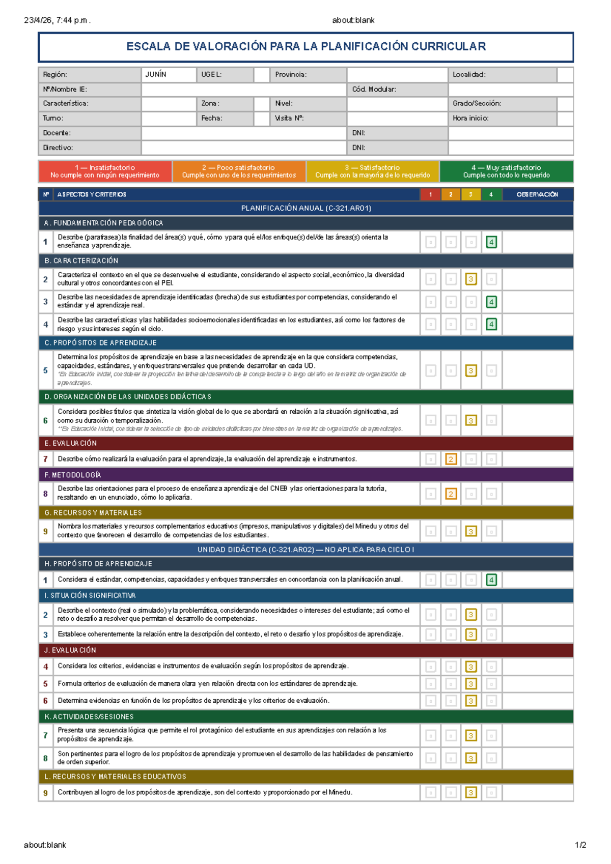 Escala de Valoración para la Planificación Curricular - Región Junín ...
