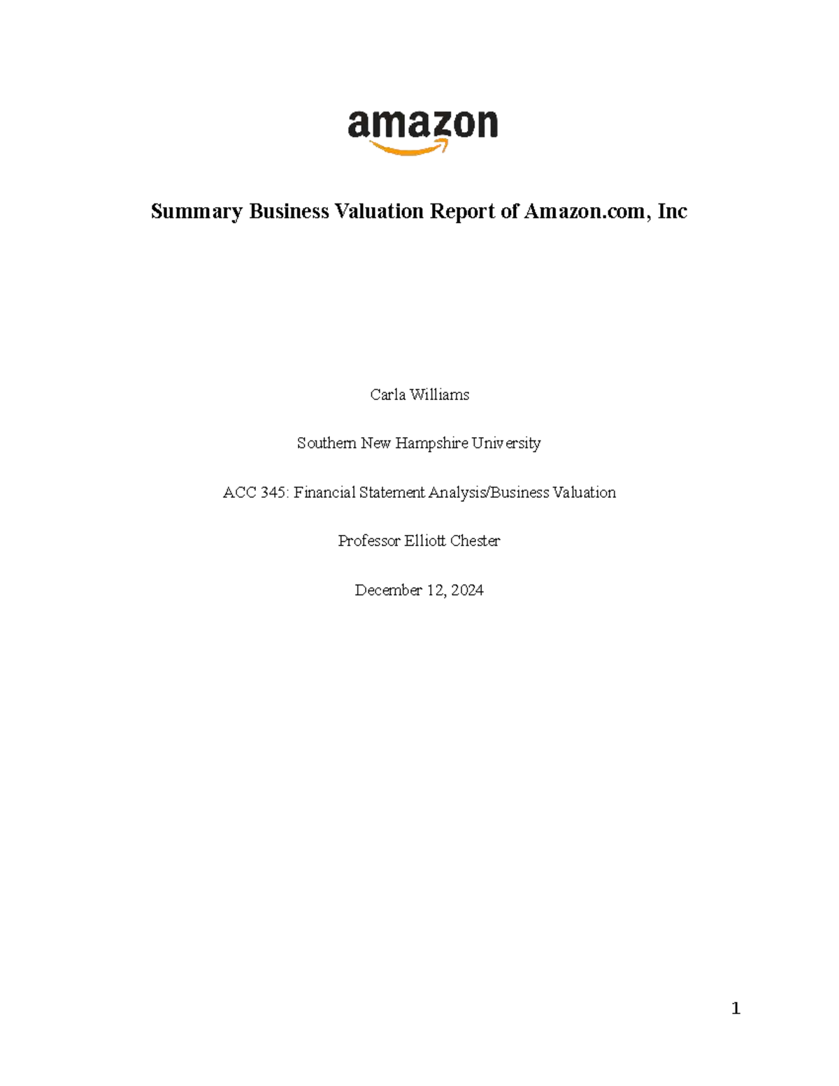 ACC 345 Final Valuation Report: In-Depth Analysis of Amazon, Inc. - Studocu