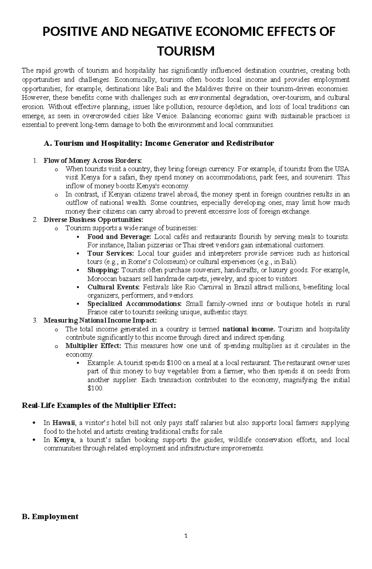 THC 1 Lesson 5 Handout Positive and Negative Economic Effects of ...