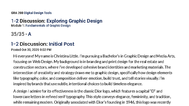 GRA 200 Digital Design Tools: Module 1 Discussion Post - Studocu