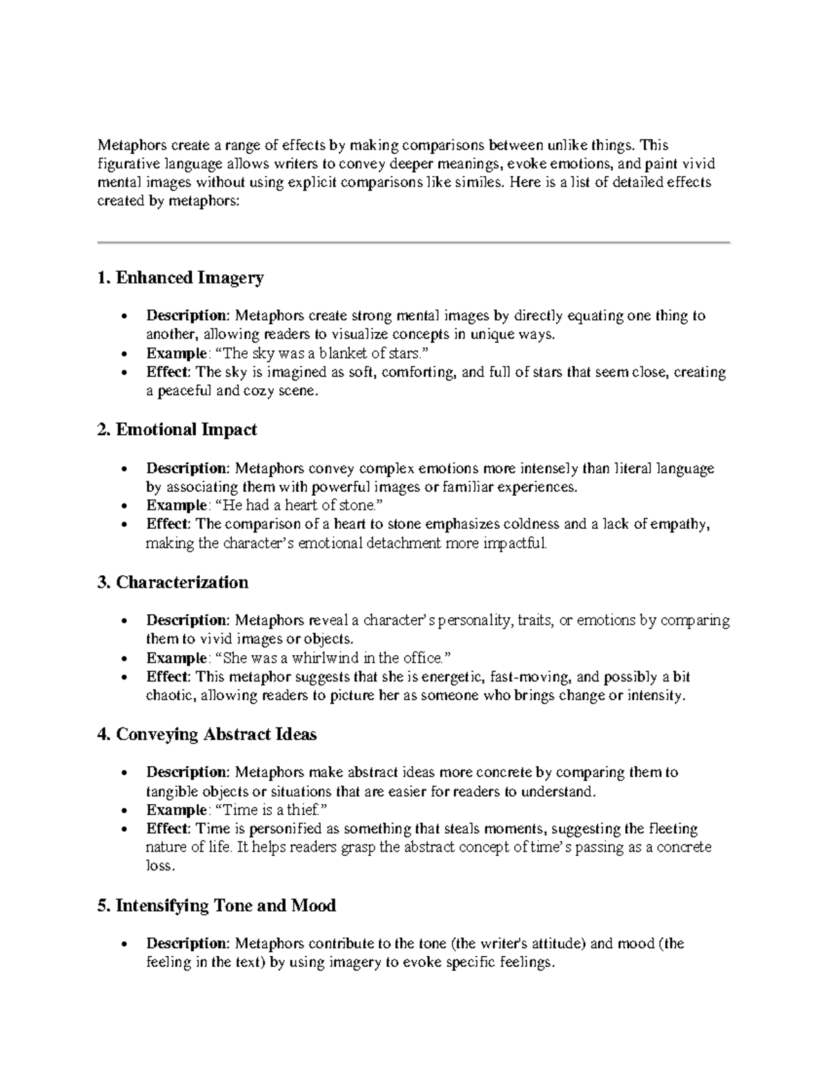 Metaphors: Effects and Significance in IGCSE Literature - Studocu