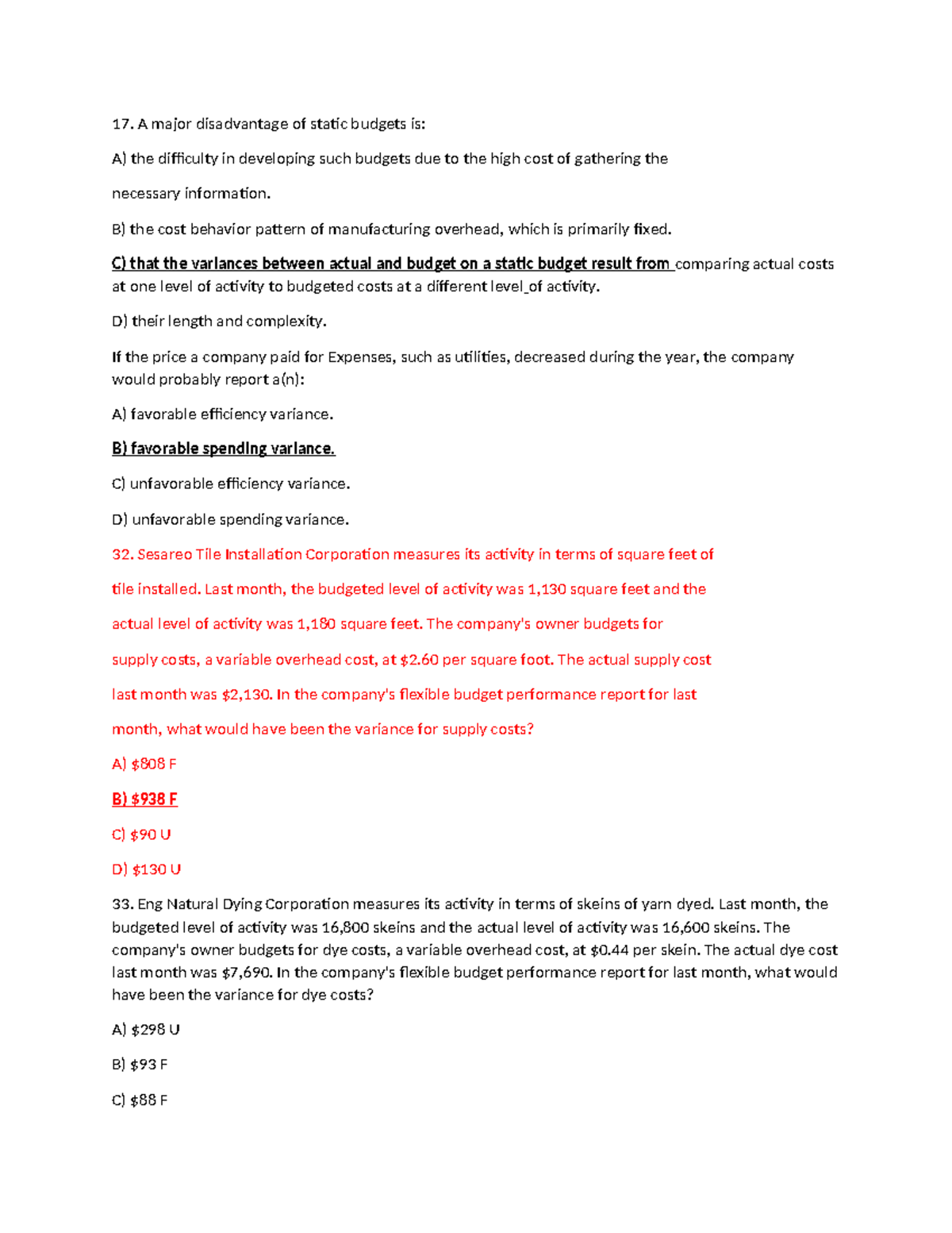 Quiz - Practice Material on Flexible Budgets and Variances - Studocu