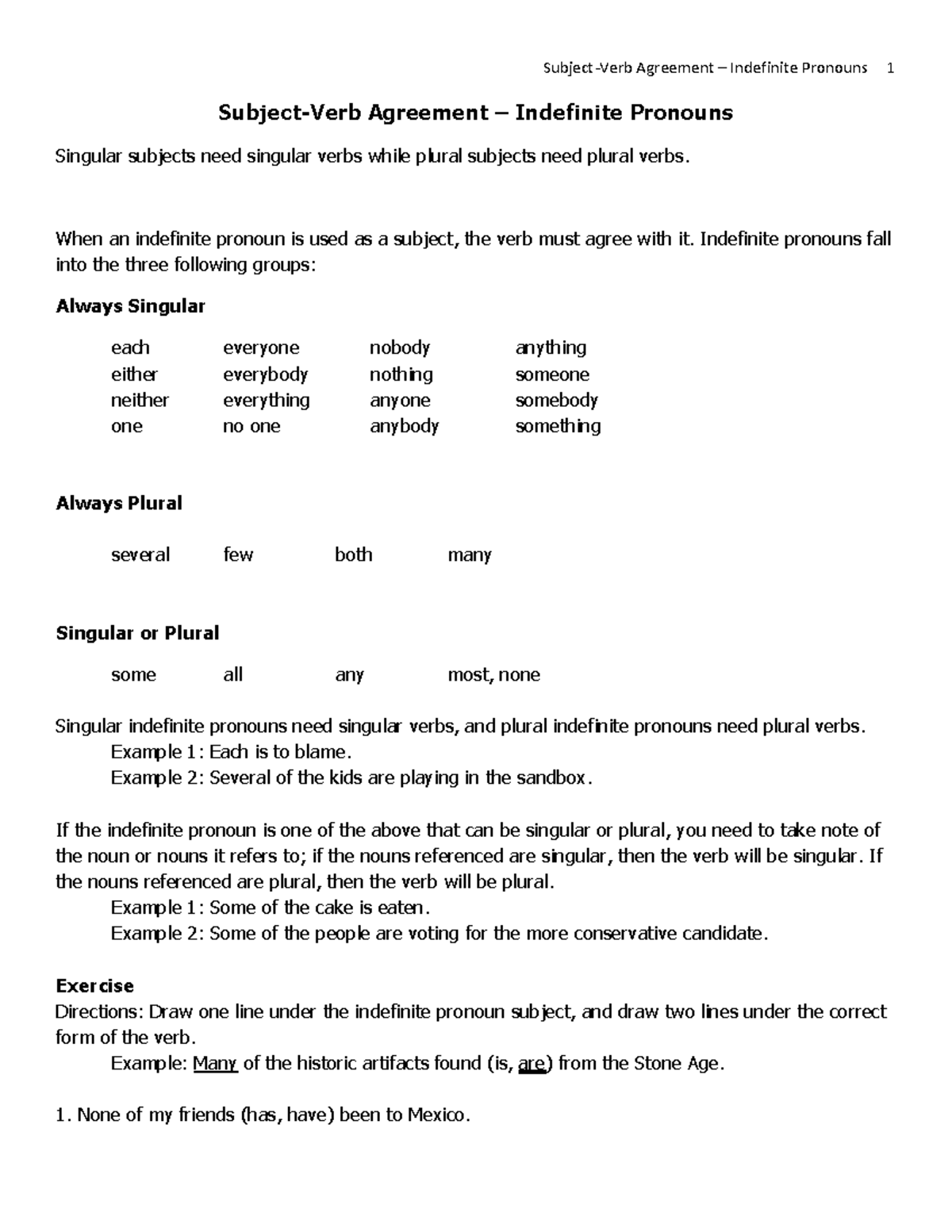 Agreement Indefinite Pronouns 1 - SVA Notes and Exercises - Studocu