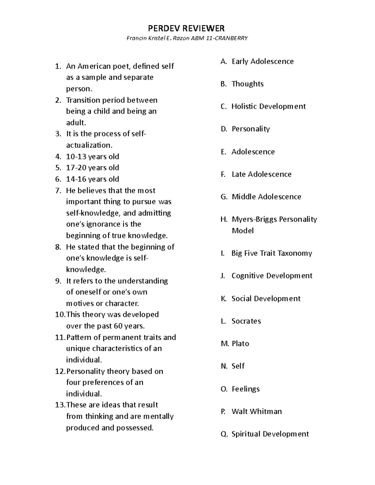 Perdev Reviewer - abm 11 - PERDEV REVIEWER Francin Kristel E. Razon ABM ...