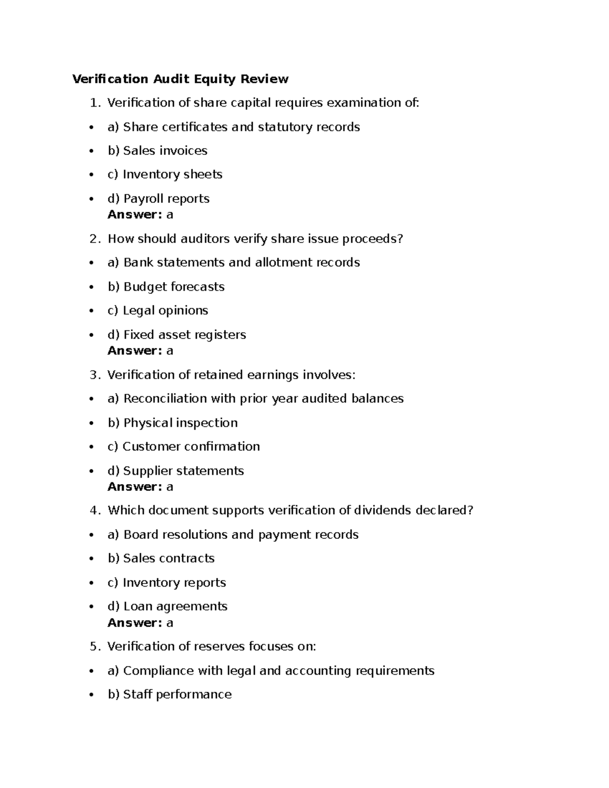 Verification Audit Equity Review: Key Concepts and Procedures - Studocu