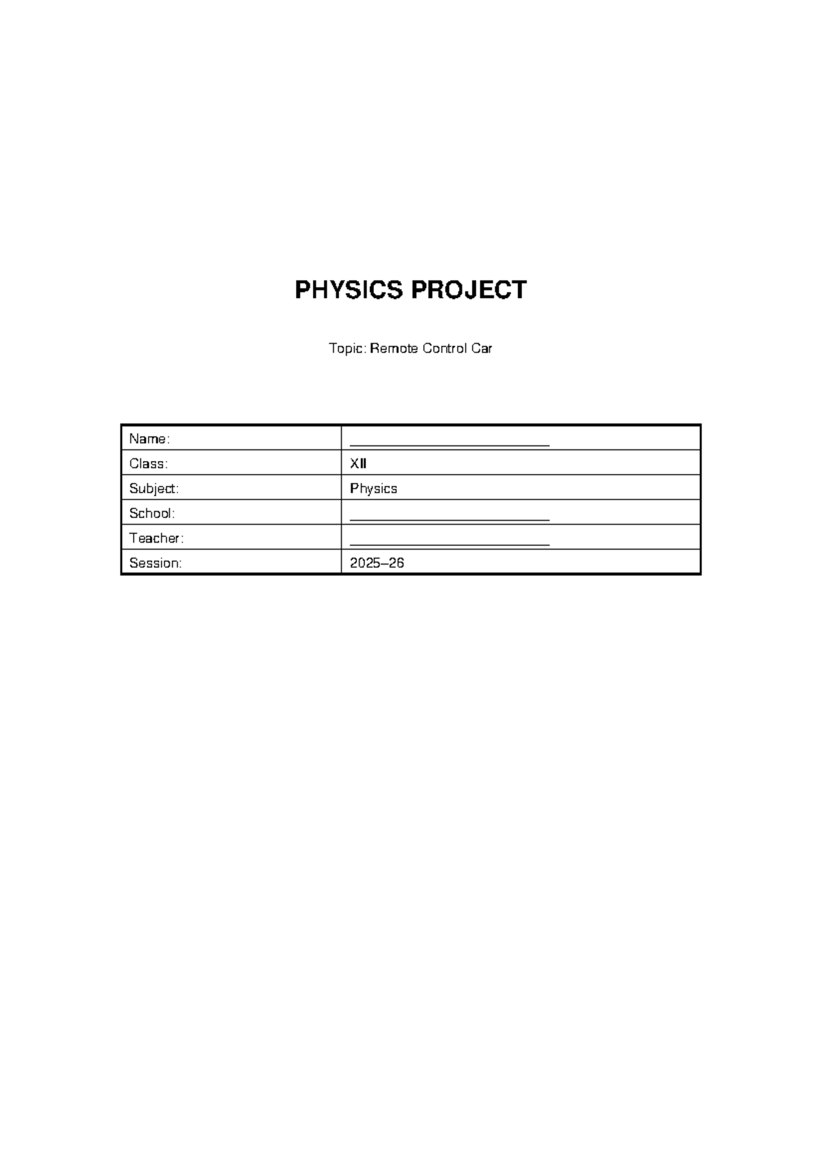 Class 12 Physics Project: Remote Control Car Overview and Insights ...