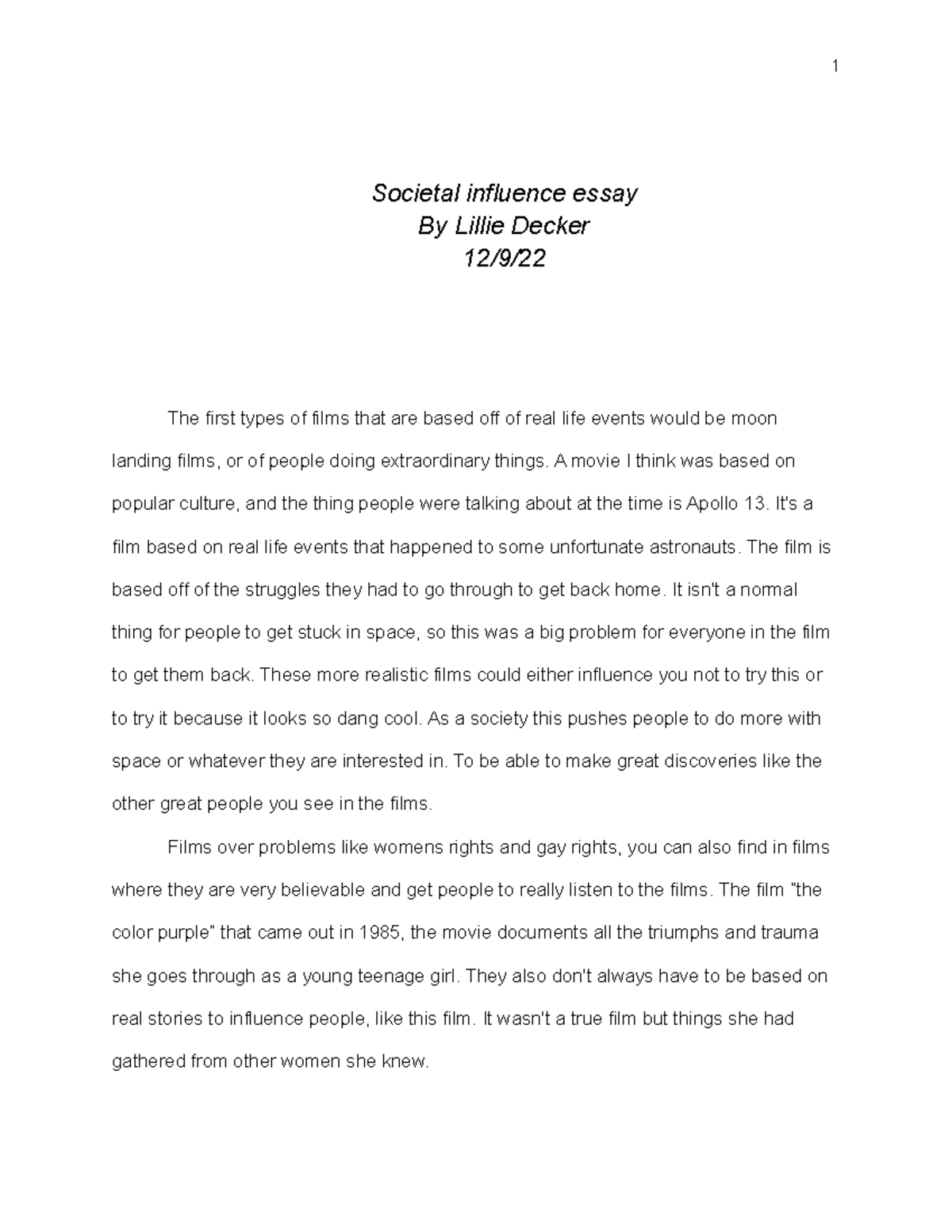 Societal Influence Essay: Examining Films & Their Impact on Culture ...