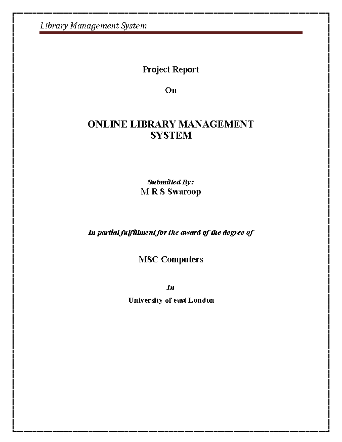 Library management system final Report - Project Report On ONLINE ...