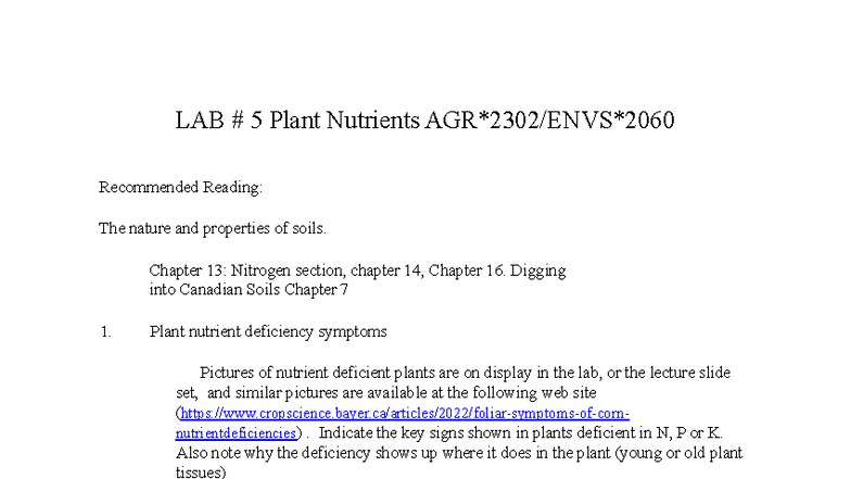 AGR2320 Lab 5 - Plant Nutrients and Soil Properties Analysis - Studocu