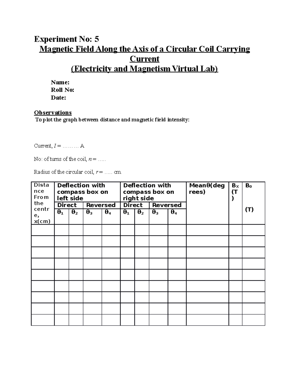 Experiment No 5 Magnetic field along the axis of a circular coil ...