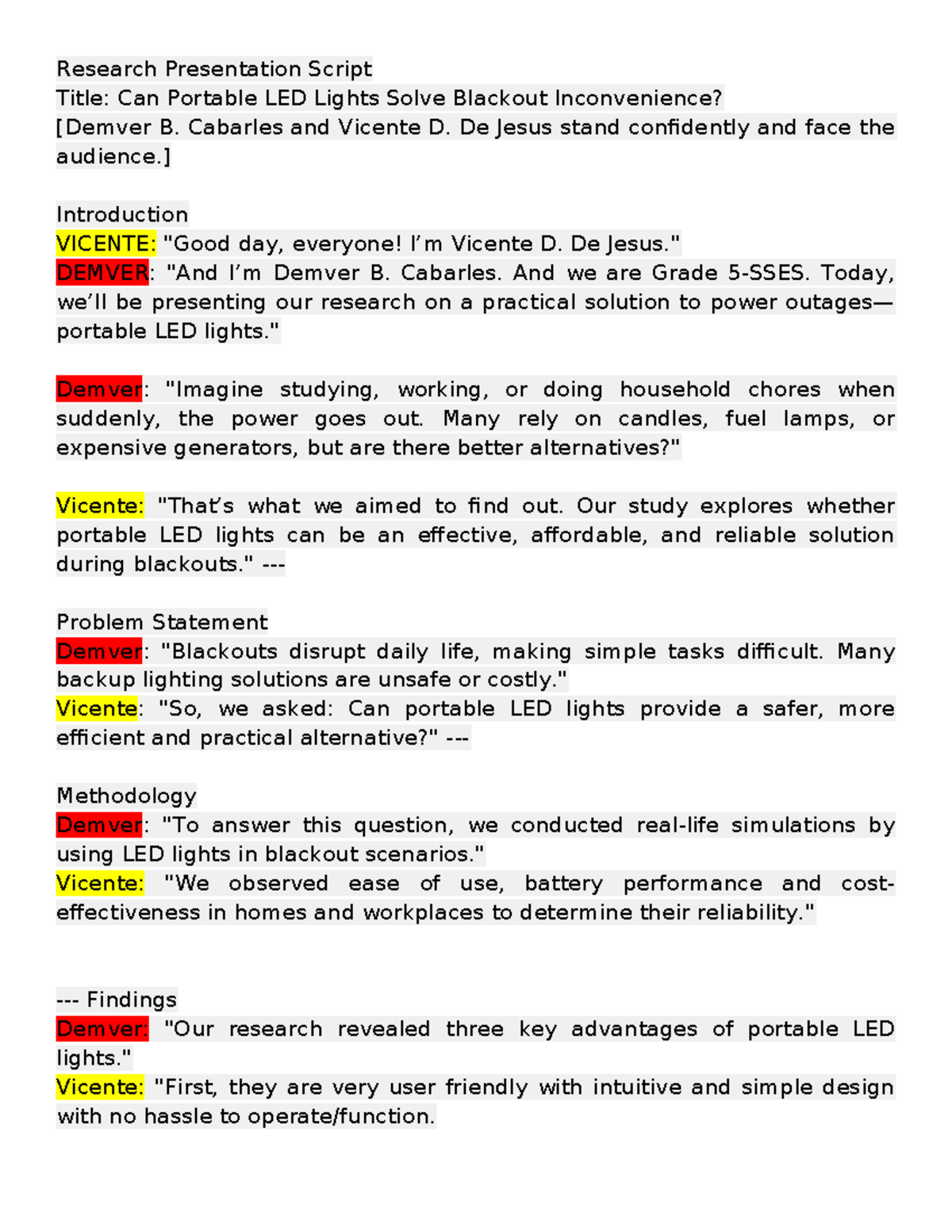 Research Presentation Script: Can Portable LED Lights Solve Blackout ...
