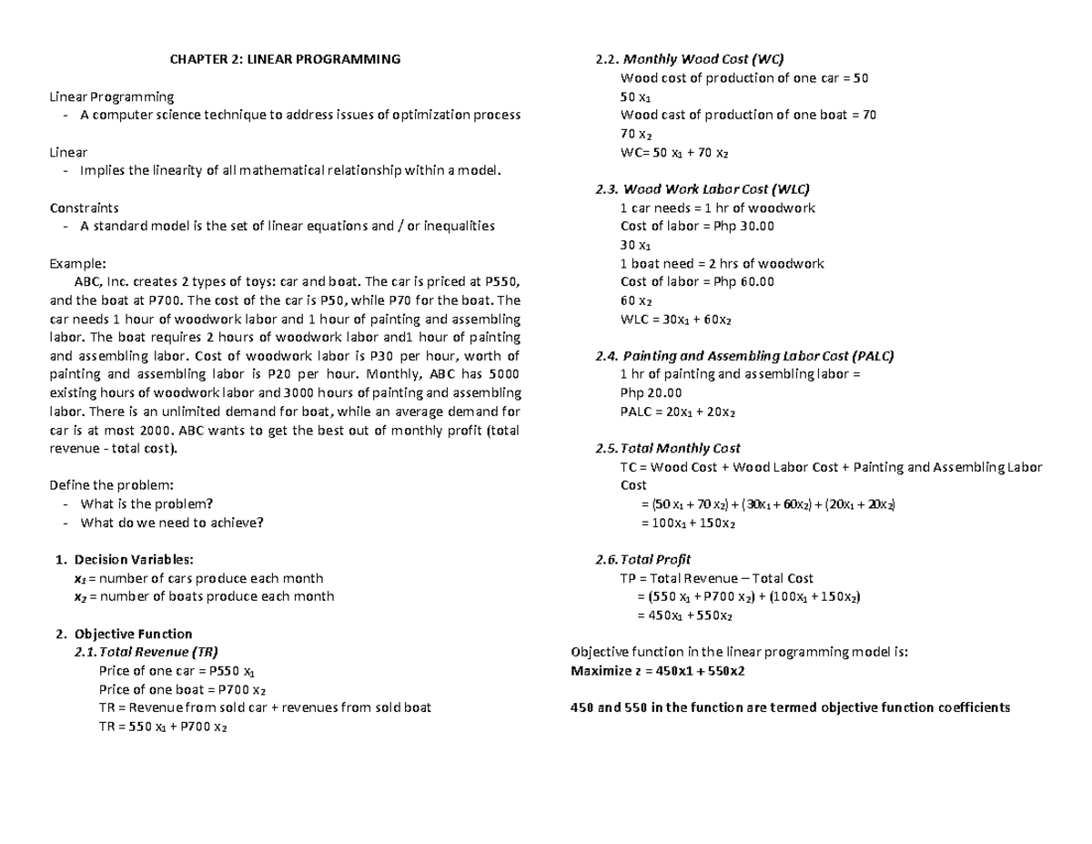 Notes Linear Programming Module Based Chapter 2 Linear Programming 0519