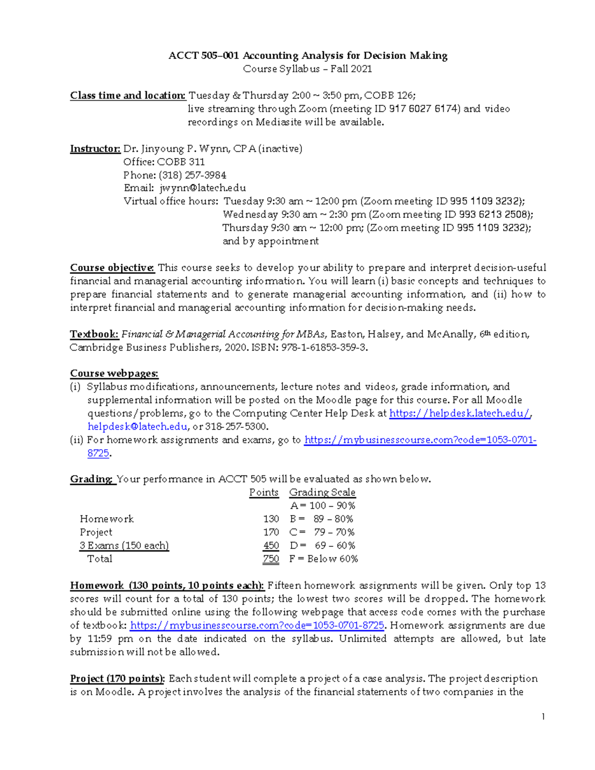 ACCT505-001 Fall 2021 Course Syllabus & Schedule for Accounting ...