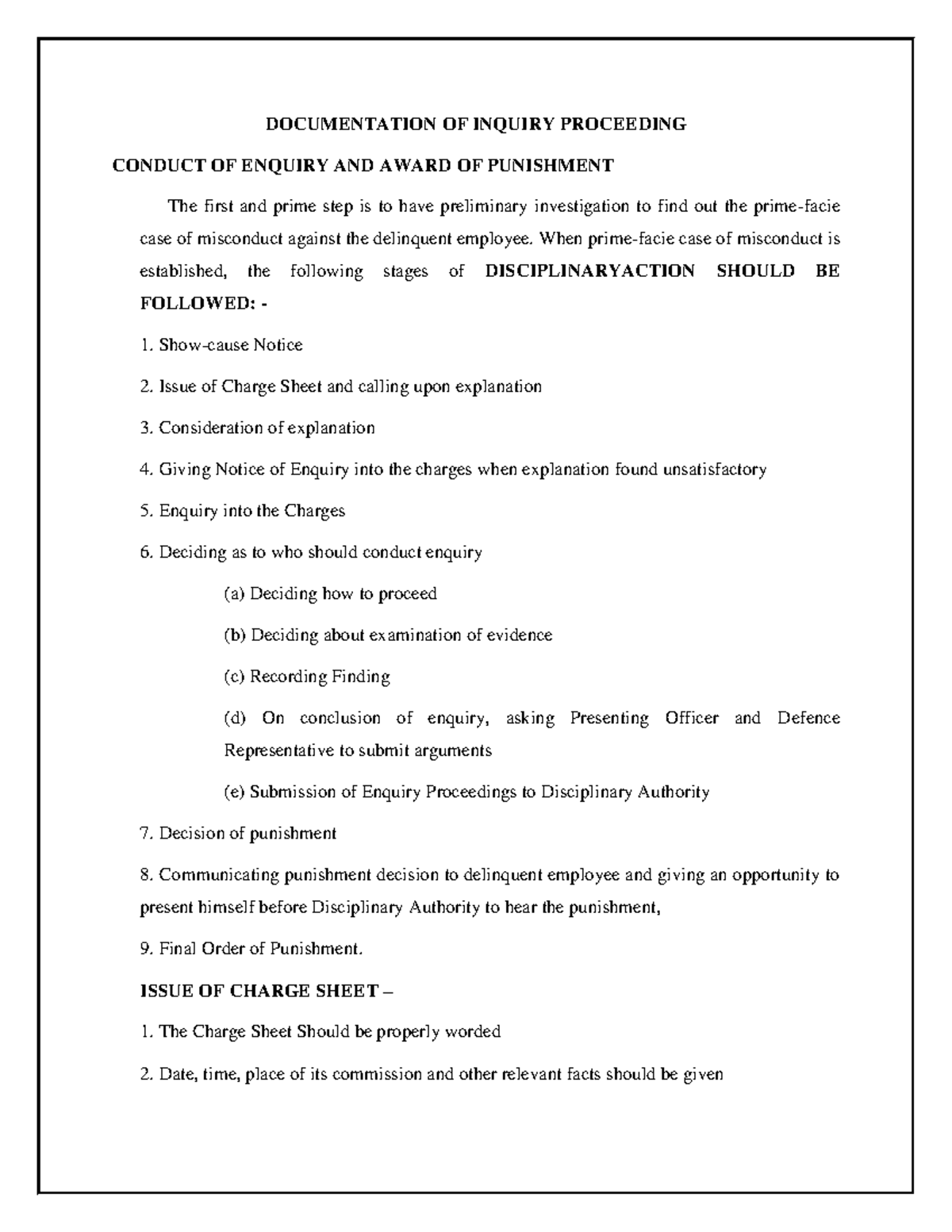 31. Documentation of Inquiry Proceeding: Disciplinary Action Guide ...