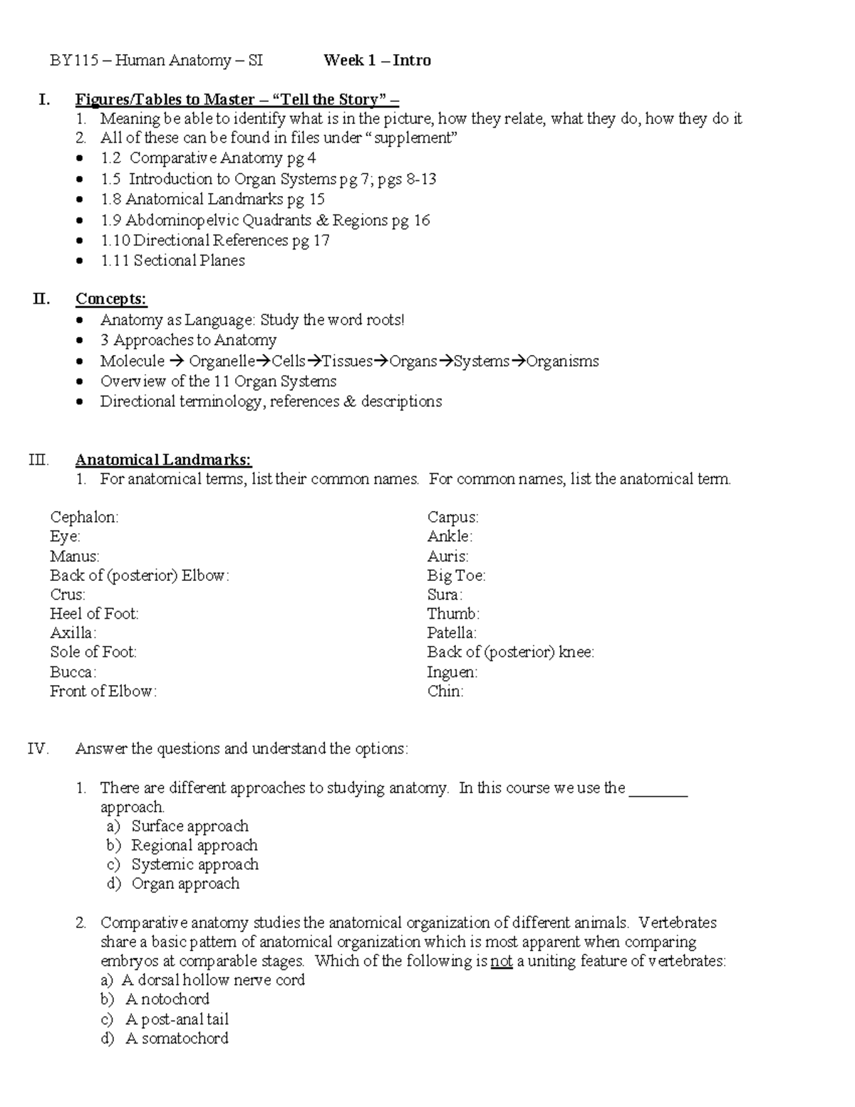 1 Wk 1- Intro Worksheet - Lecture notes notes - BY115 – Human Anatomy ...