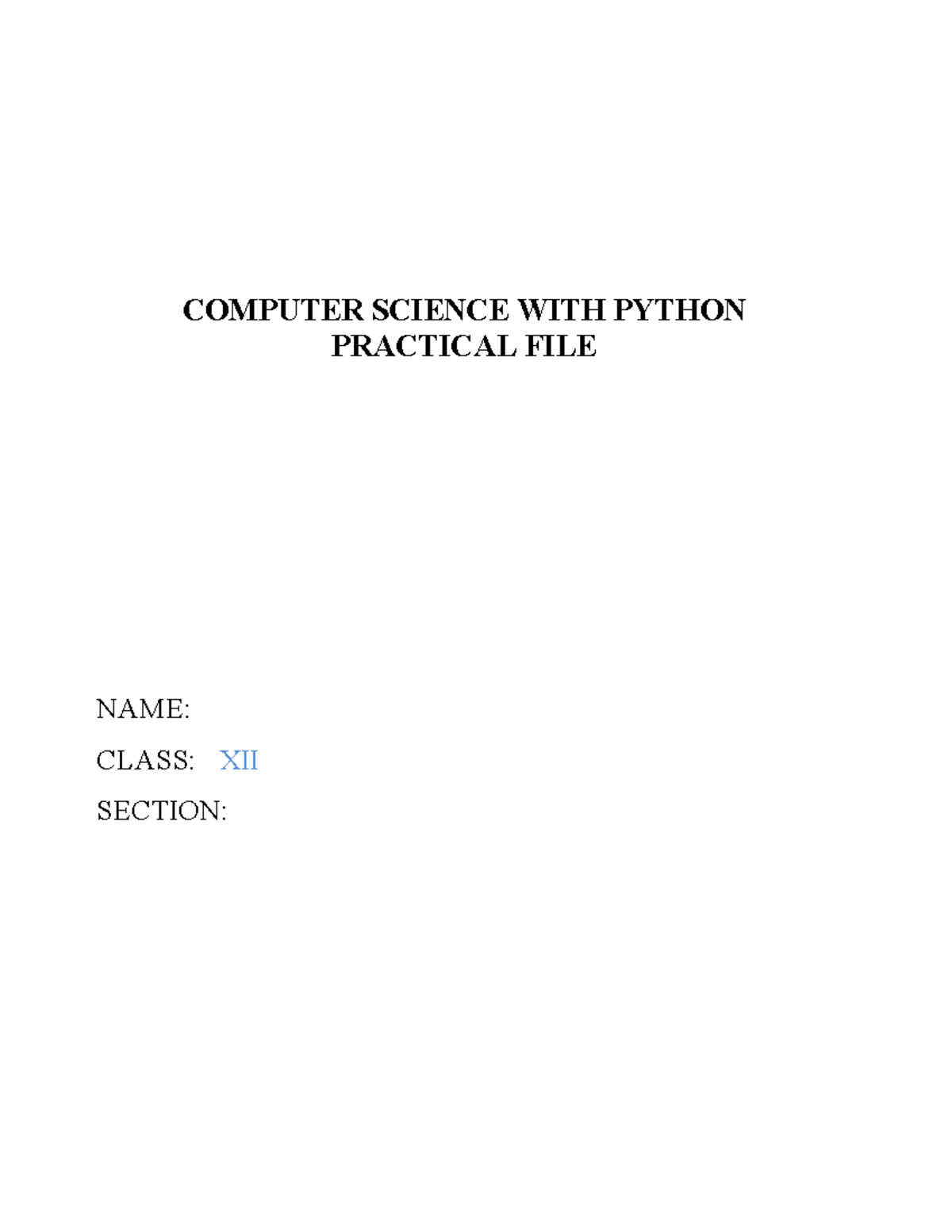 Practical Computer Science (083) Class XII: Python Programming Tasks - Studocu