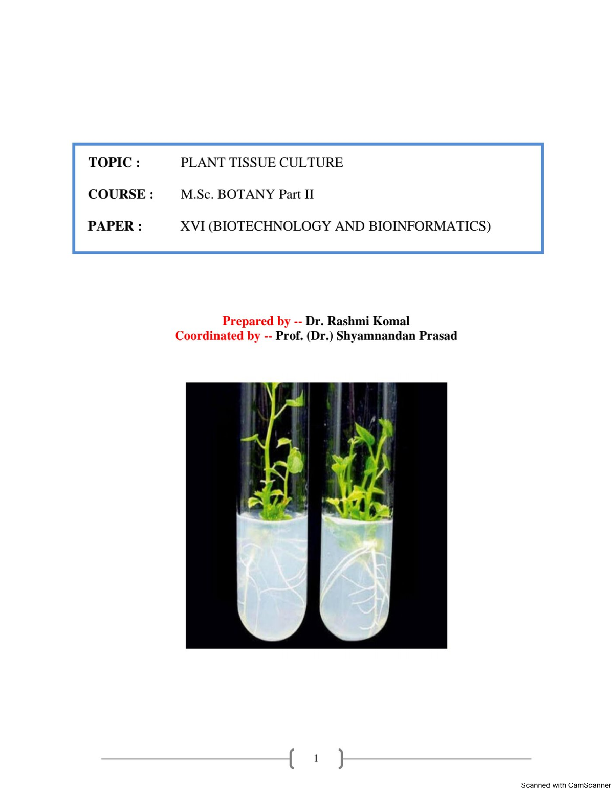 M.Sc. Botany: Practical Guide to Plant Tissue Culture Techniques - Studocu