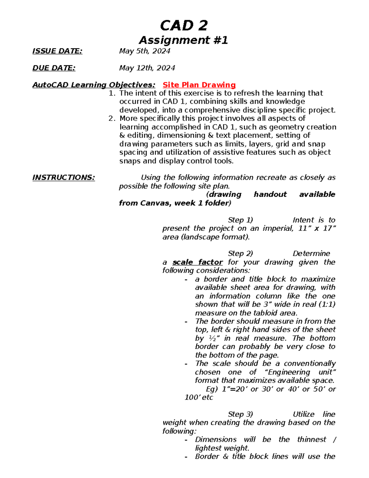 CAD 2 Assignment: Site Plan Drawing Instructions (Due May 12, 2024 ...