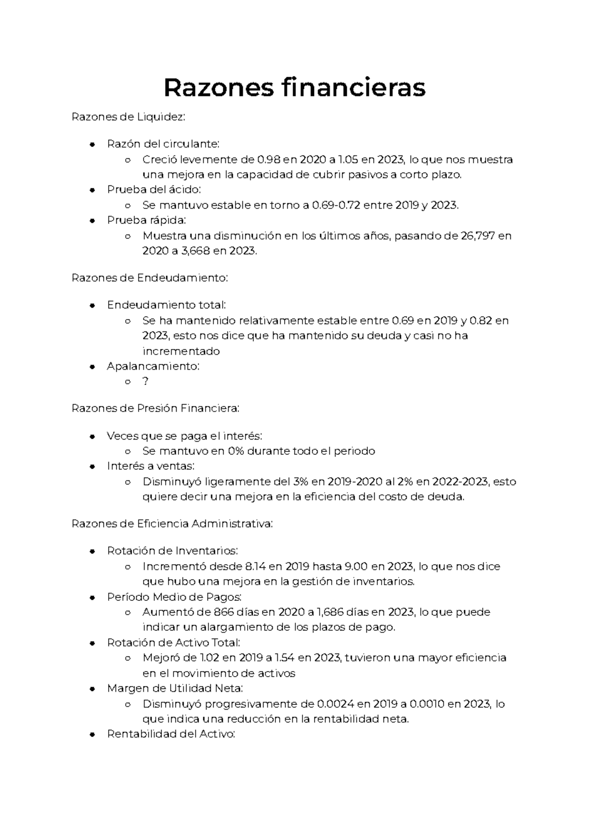 Razones financieras - apuntes - Razones financieras Razones de Liquidez ...