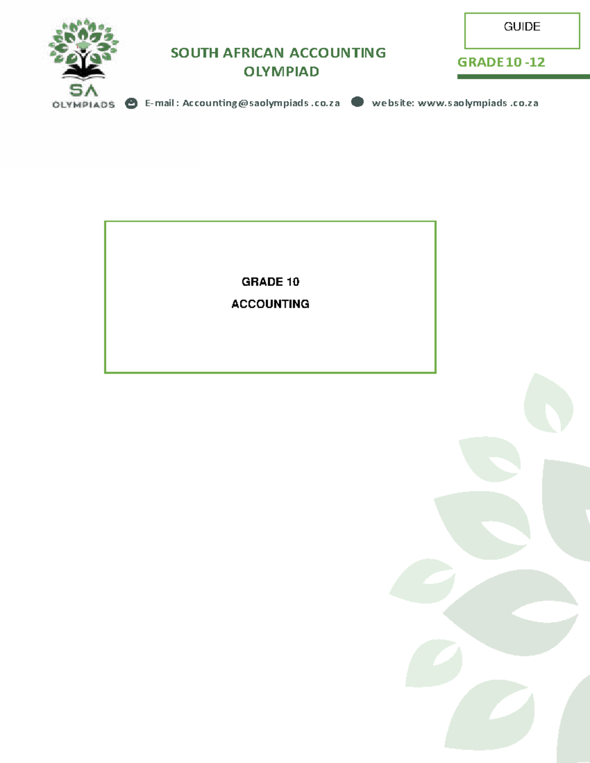 Grade 10 Accounting Guide: Olympiad Prep & Curriculum Alignment - Studocu