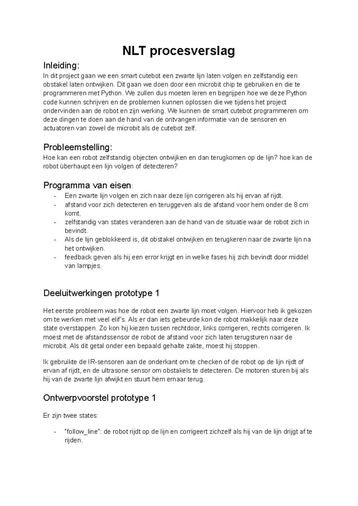 NLT Procesverslag: Smart Cutebot Lijnvolgen en Obstakelontwijking - Studeersnel