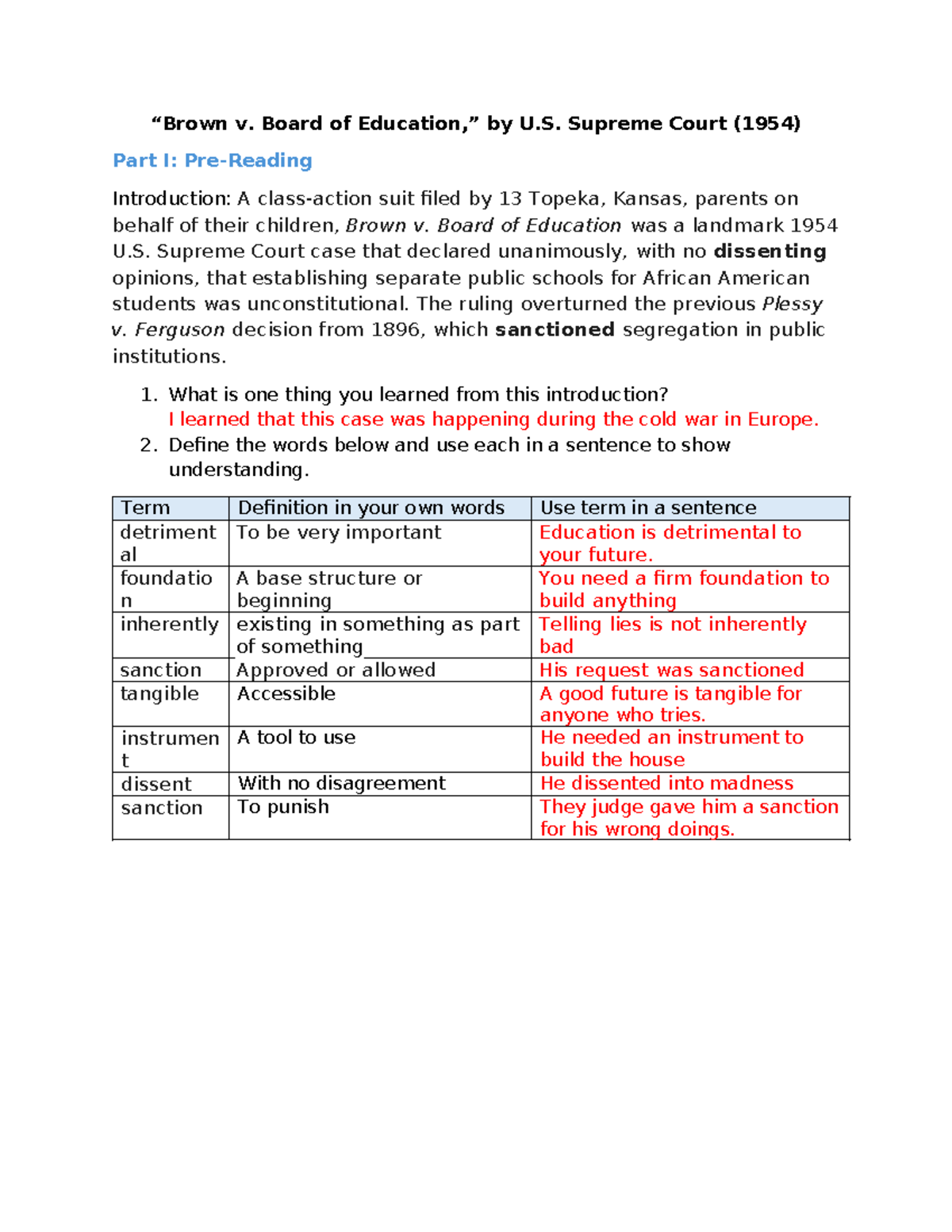 Brown v Board Text WS - b vb - “Brown v. Board of Education,” by U ...