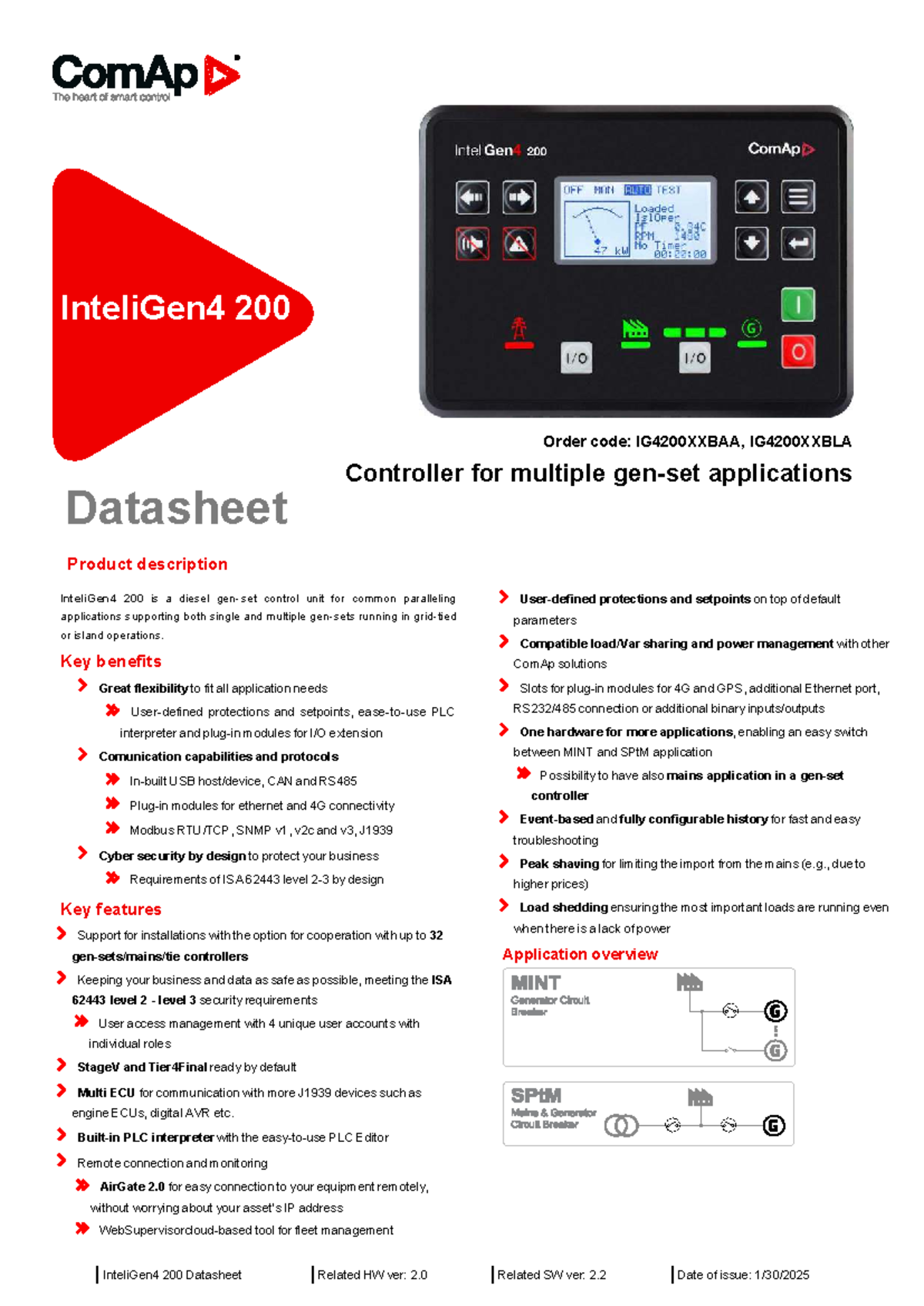 InteliGen4 200 Datasheet: IG4200XXBAA & IG4200XXBLA Controller Specs ...