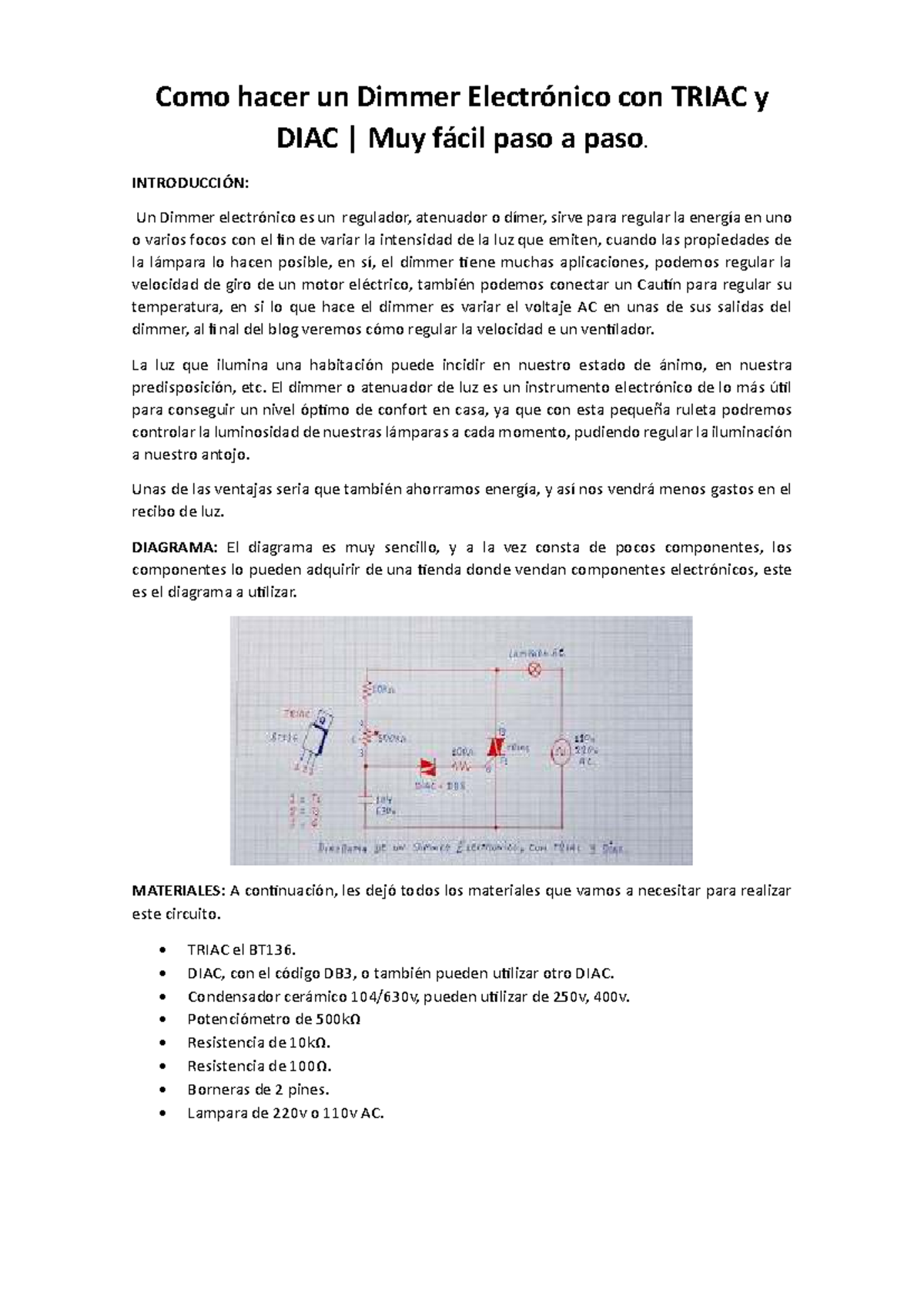 Guía Práctica: Dimmer Electrónico con TRIAC y DIAC - Studocu