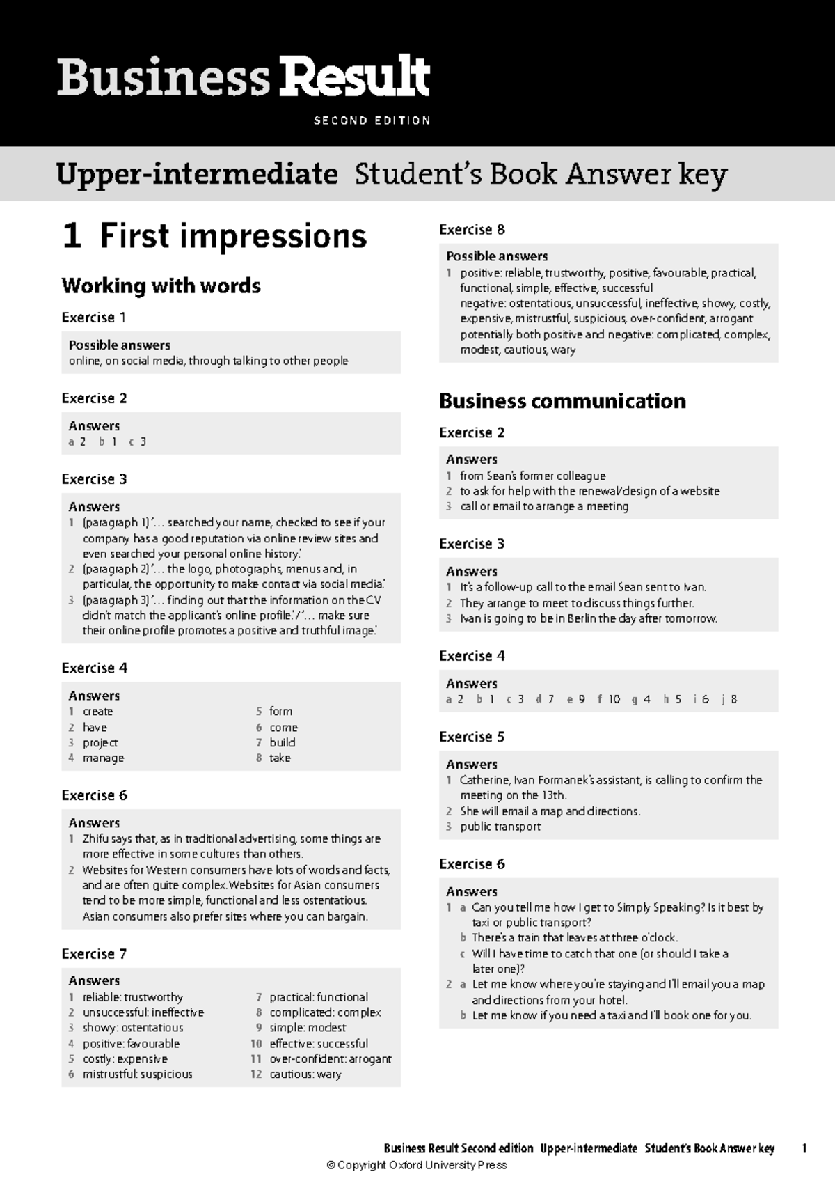 Business Result 2nd Ed: Answer Keys for Upper-Intermediate St. Book - Studocu