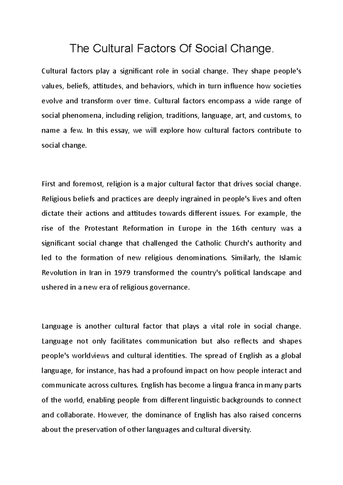 The Cultural Factors Of Social Change - Cultural factors play a ...