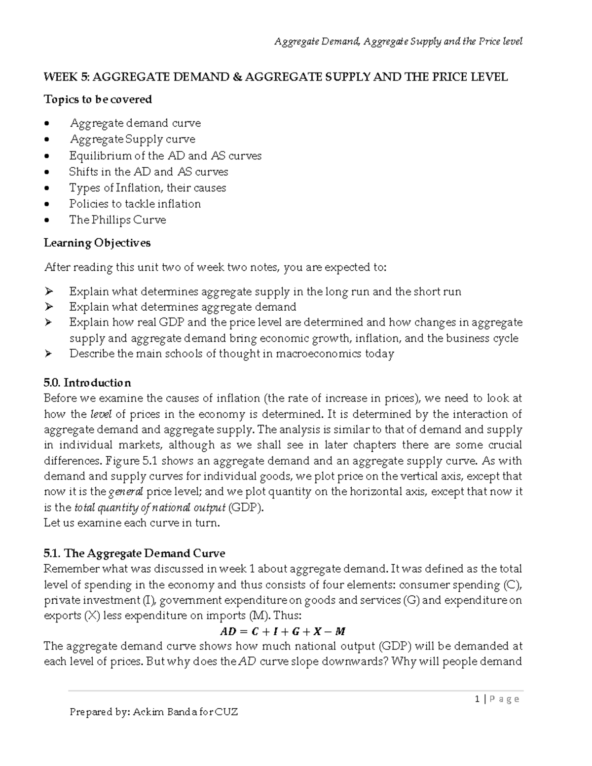 WEEK 5 - AD & AS Curves: Price Levels, Inflation, and Economic Effects ...