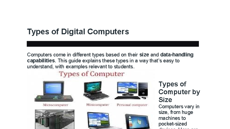 Lecture#4 - Types of Digital Computers Explained (ICT) - Studocu