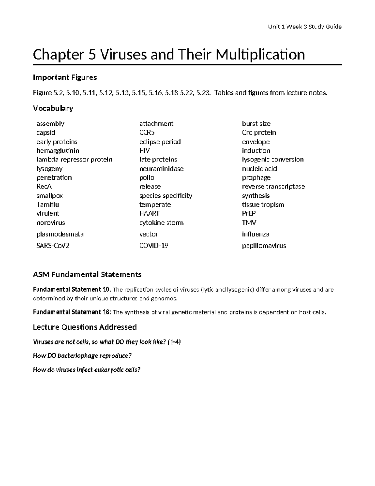 Viruses and Their Multiplication Study Guide (BIOL 101) - Unit 1 Week 3 ...