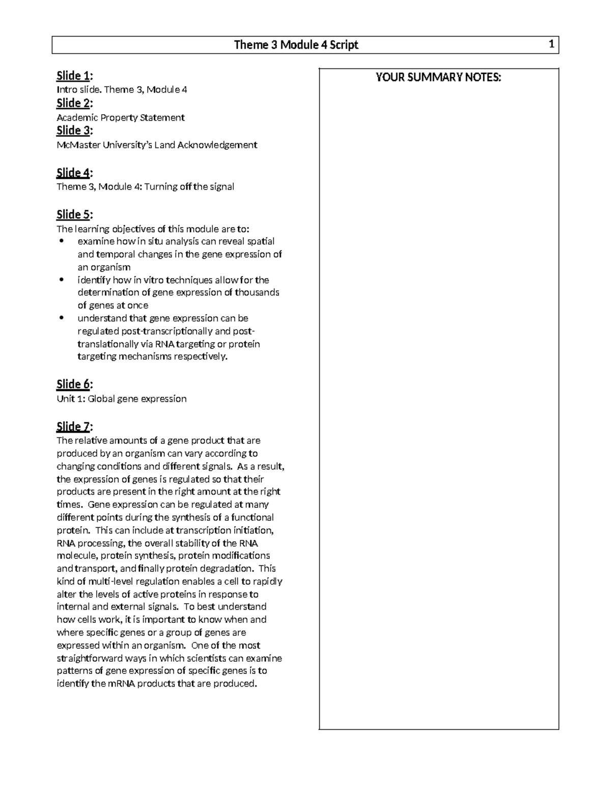 Theme 3 Module 4: Gene Expression Analysis and Regulation Notes - Studocu